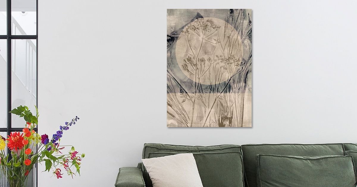 Zen wabi-sabi abstracte botanische kunst in Japandi stijl nr. 3 van Dina Dankers op canvas ...